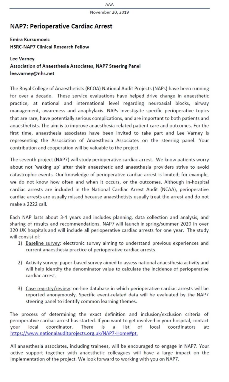AAs included in upcoming NAP 7 – Association of Anaesthesia Associates ...